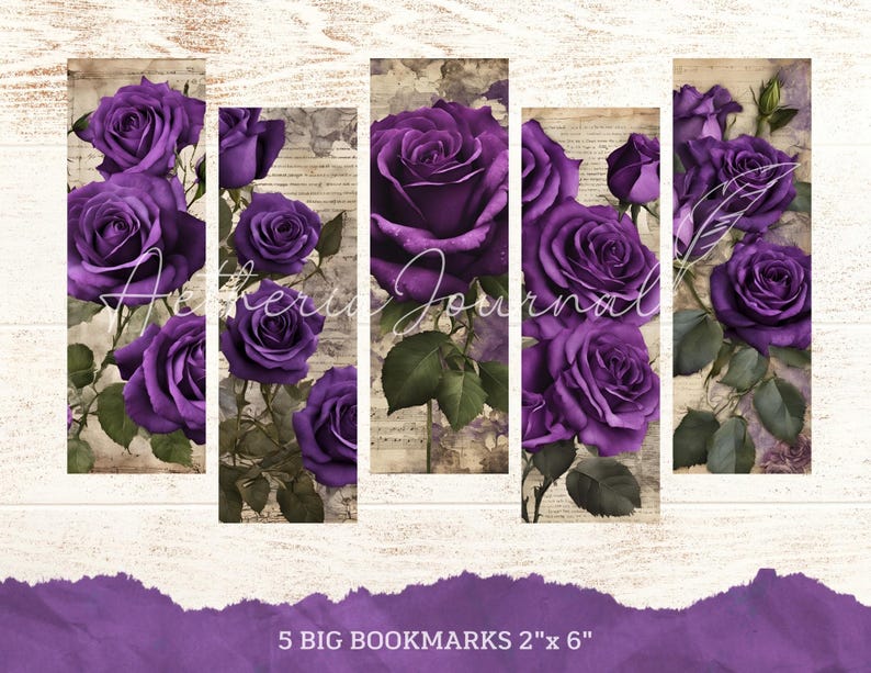 Purple Rose Bookmarks | Printable Bookmarks | Digital Bookmarks ...