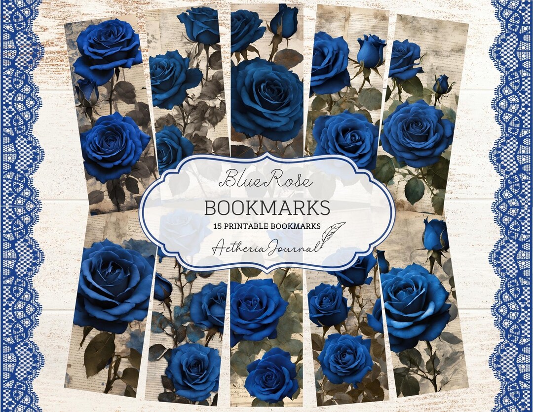 Blue Rose Bookmarks | Printable Bookmarks | Digital Bookmarks | Flowers ...