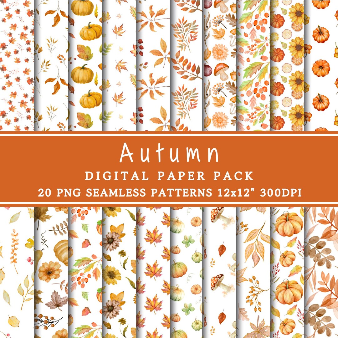 Autumn Digital Paper Pack | Fall Leaves Seamless Patterns | Watercolor ...