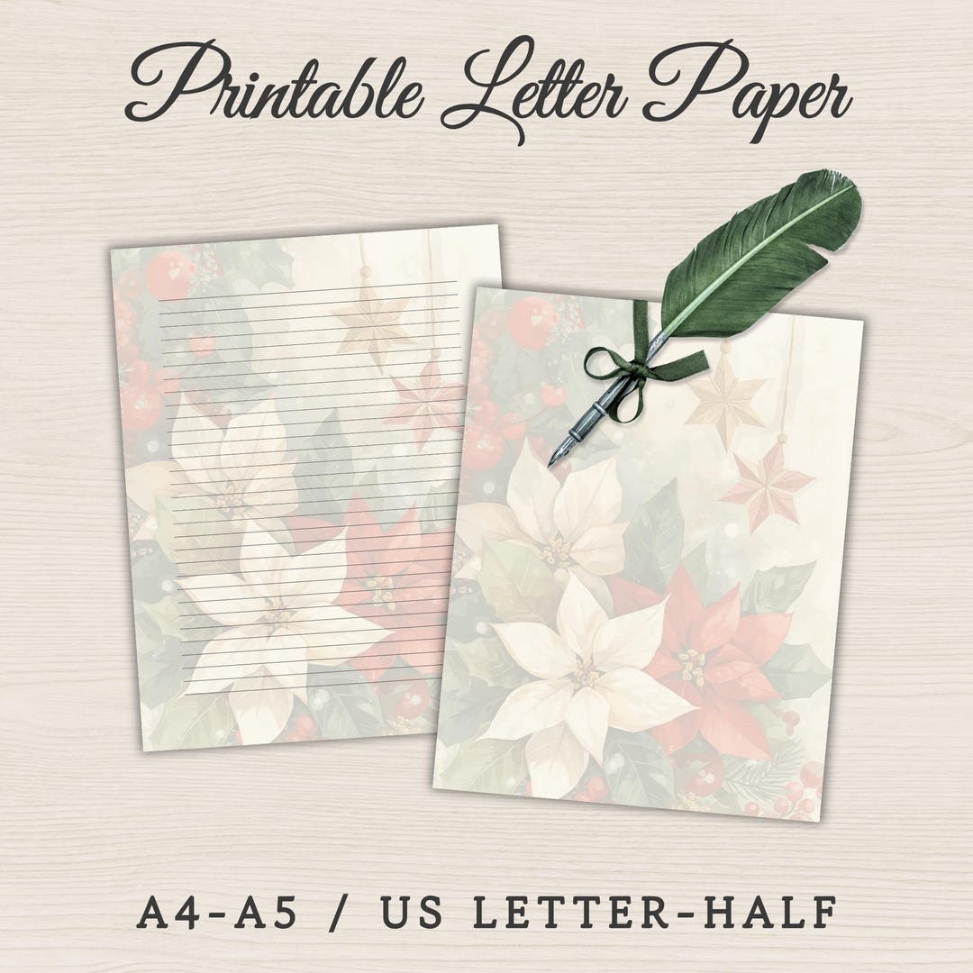 Christmas Letter Paper | Winter Printable Stationery | Lined and ...