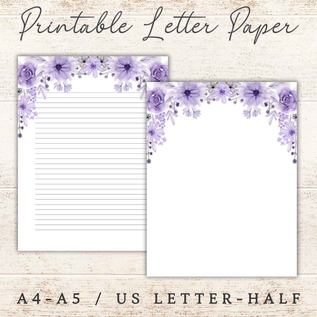 Purple Flowers Letter Paper | Floral Printable Letter Paper | Printable ...