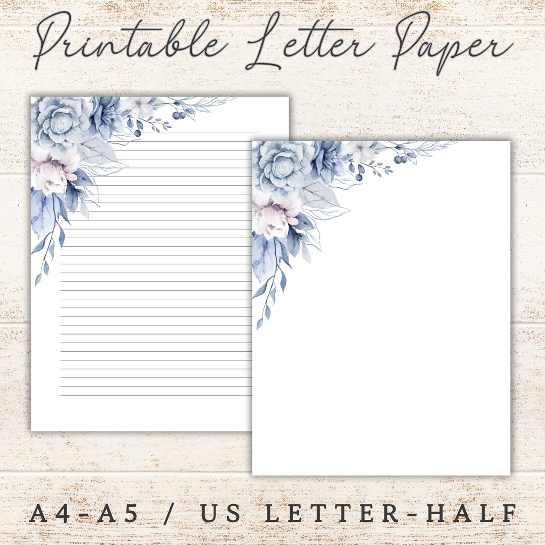 Blue Rose Letter Paper | Floral Printable Letter Paper | Printable ...