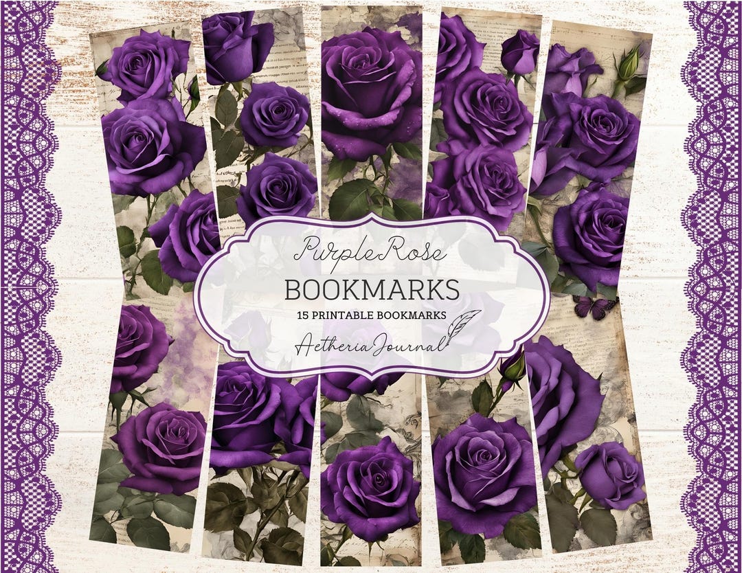 Purple Rose Bookmarks | Printable Bookmarks | Digital Bookmarks ...