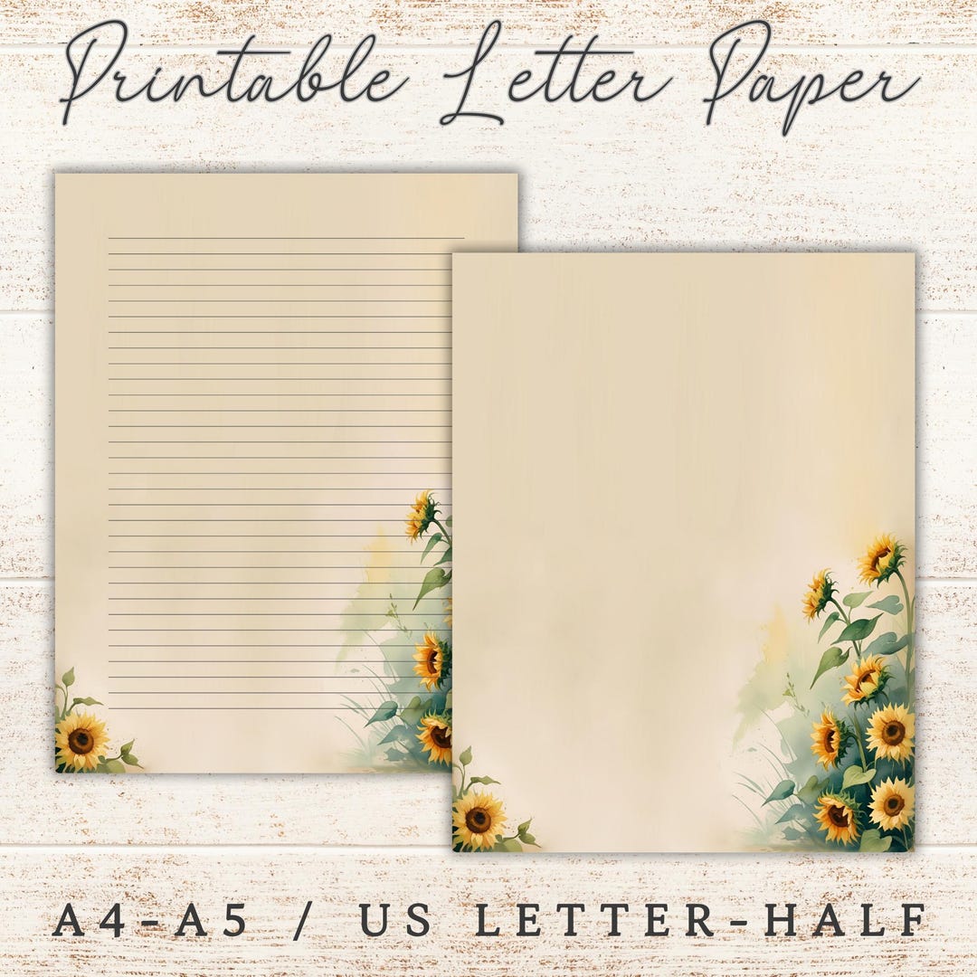 Sunflowers Letter Paper | Floral Printable Letter Paper | Printable ...