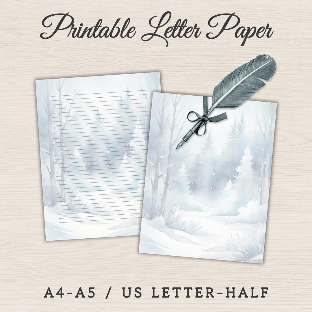 Snowy Forest Letter Paper | Winter Printable Stationery | Lined and ...