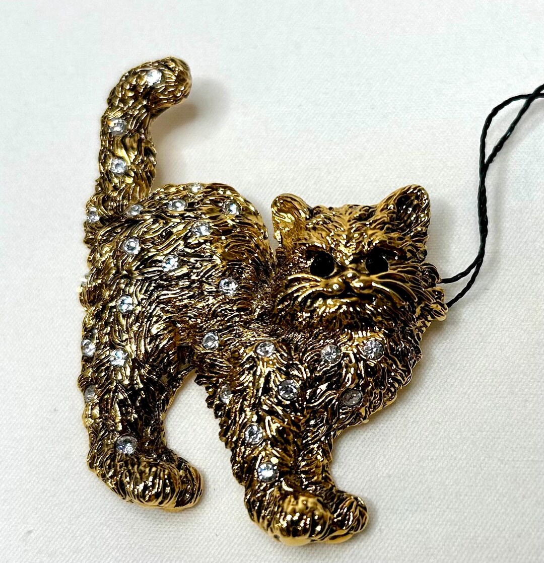 Vintage Butler Cat Brooch, Gold Tone Swarovski Rhinestones, Fifth ...