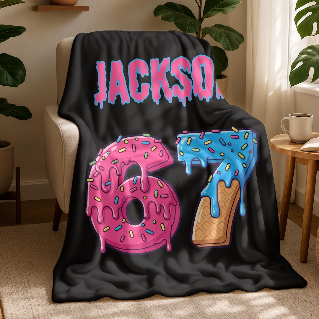 Custom Funny Six Seven Kids Name Blanket,personalized Ice Cream Drip ...