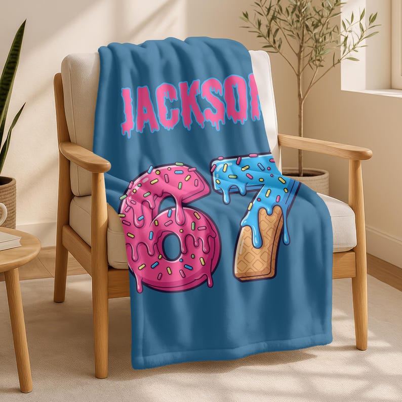 Custom Funny Six Seven Kids Name Blanket,personalized Ice Cream Drip ...