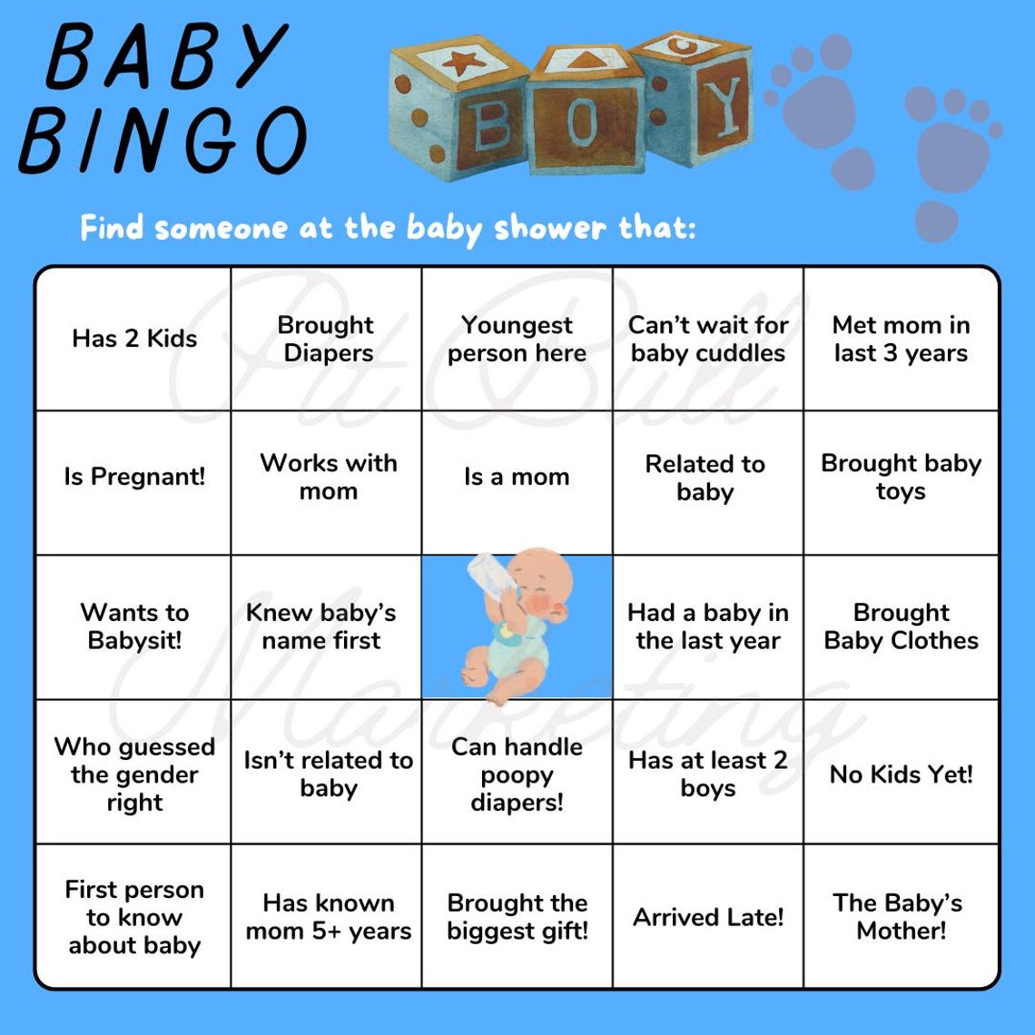 Baby Shower Bingo Game Printable | Baby Boy Shower Game | Instant ...
