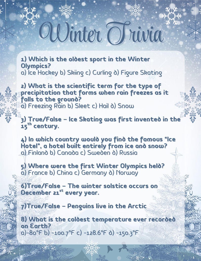 Winter Trivia Game - Etsy
