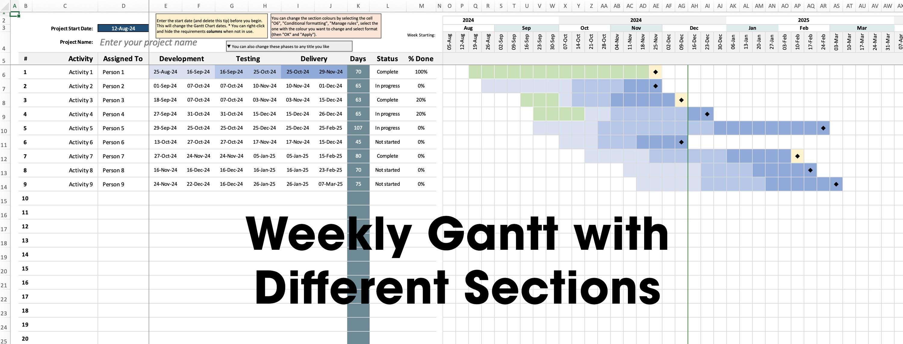 Premium Collection of Gantt Charts - Excel - Etsy