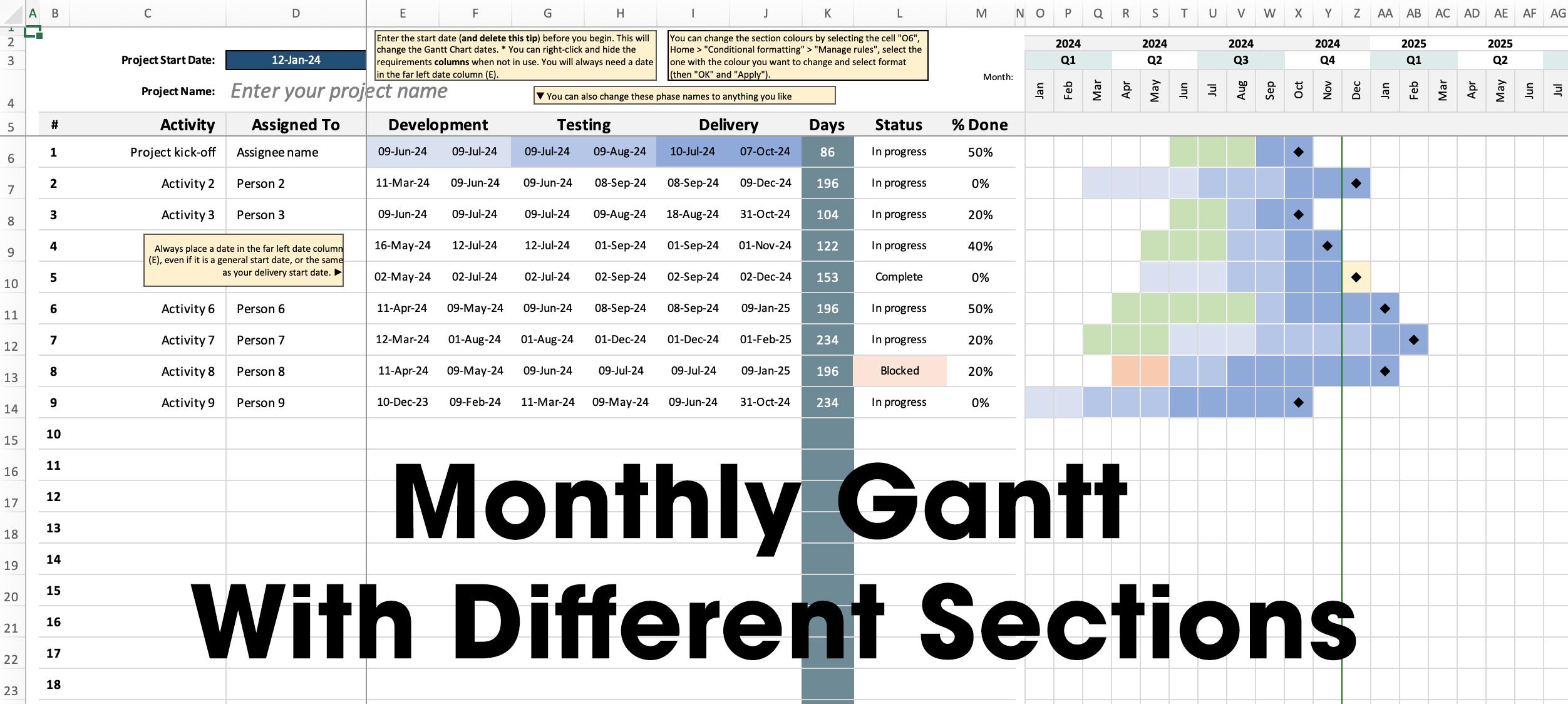 Premium Collection of Gantt Charts - Excel - Etsy