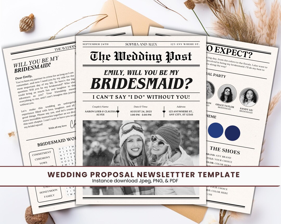 Wedding Proposal Newsletter Template, Engagement Announcement, Digital ...