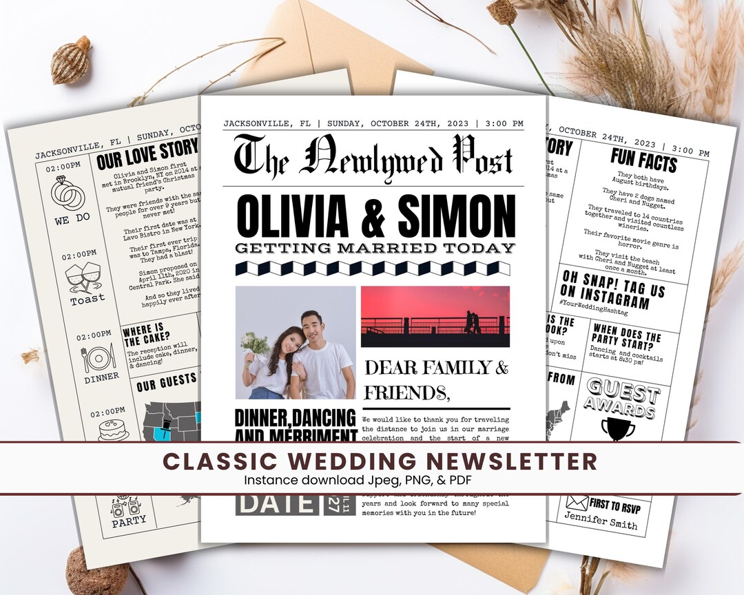 Classic Wedding Newsletter, Wedding Announcement, Wedding Update, Custom Wedding Invitation ...