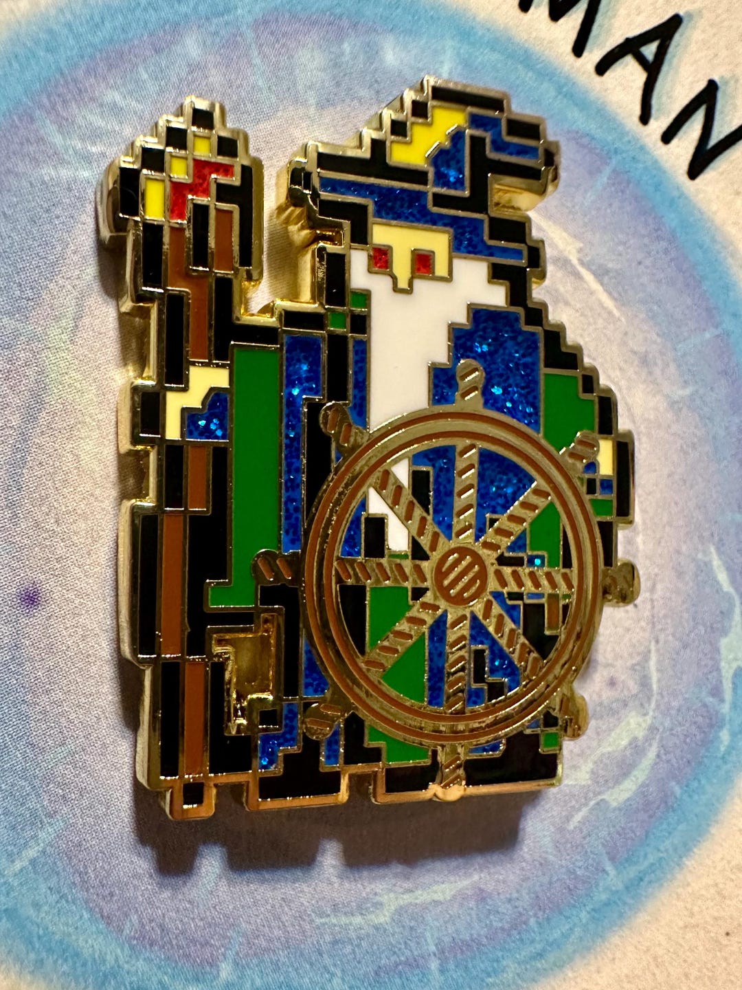 Nautical Wizard Hard Enamel Pin Custom Glitter Ship's Wheel & Staff Bob ...