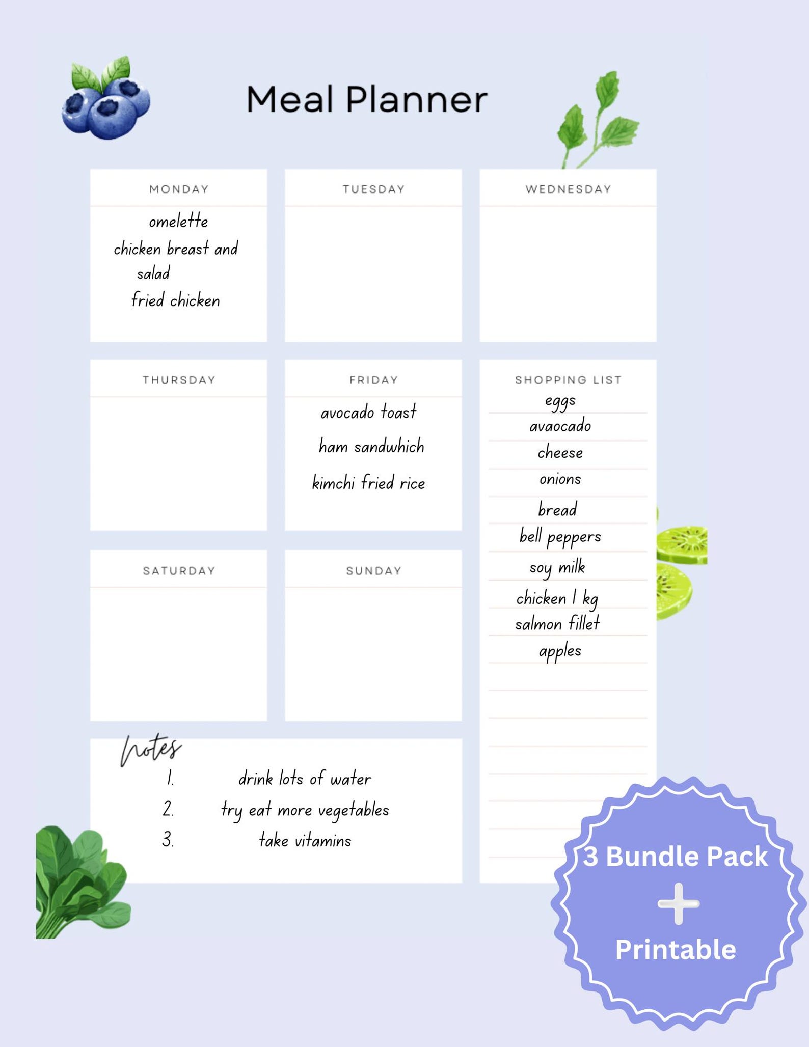 Digital Daily Meal Planner - Printable Meal Planner PDF - Etsy