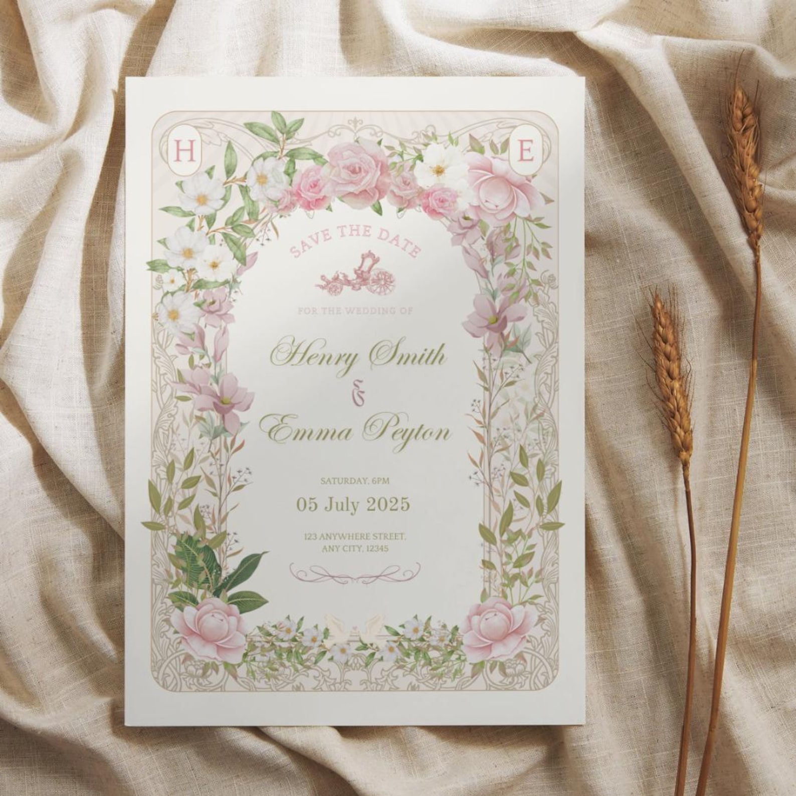 Elegant Vintage Floral Theme Wedding Invitation Template Customizable ...