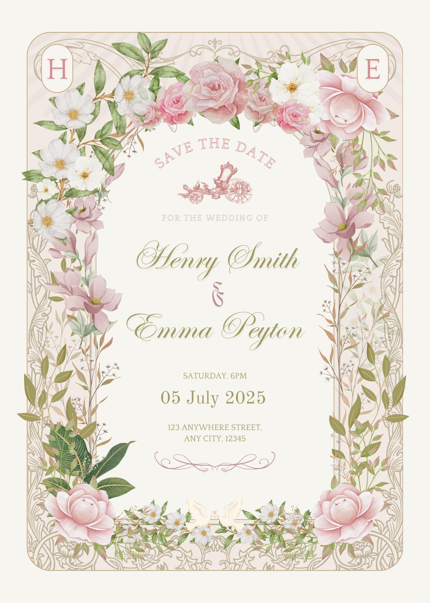 Elegant Vintage Floral Theme Wedding Invitation Template Customizable ...