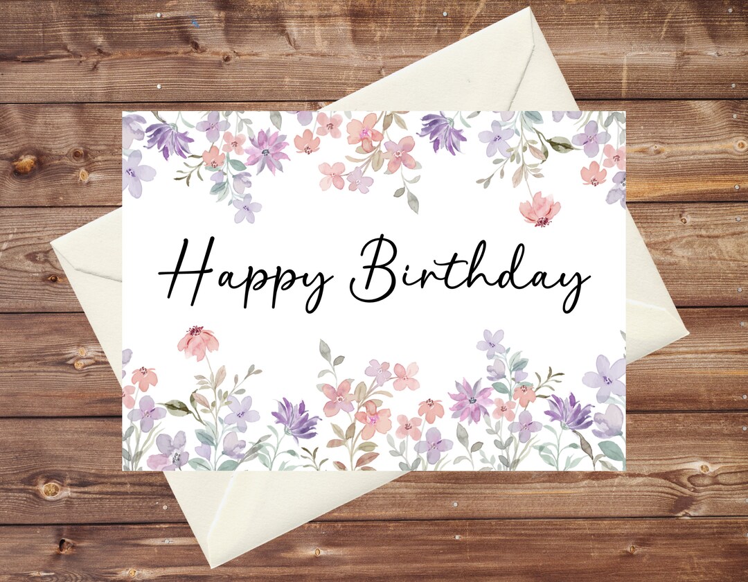 Floral Digital Birthday Card, Printable Birthday Card, Happy Birthday ...
