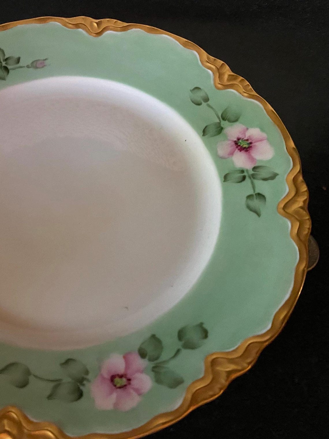 Elegant Hand-painted Pink Flower Plates With Gold Trim ...