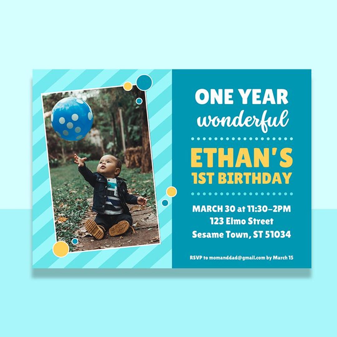 Editable First Birthday Invitation, Boy's 1st Birthday Invitation ...