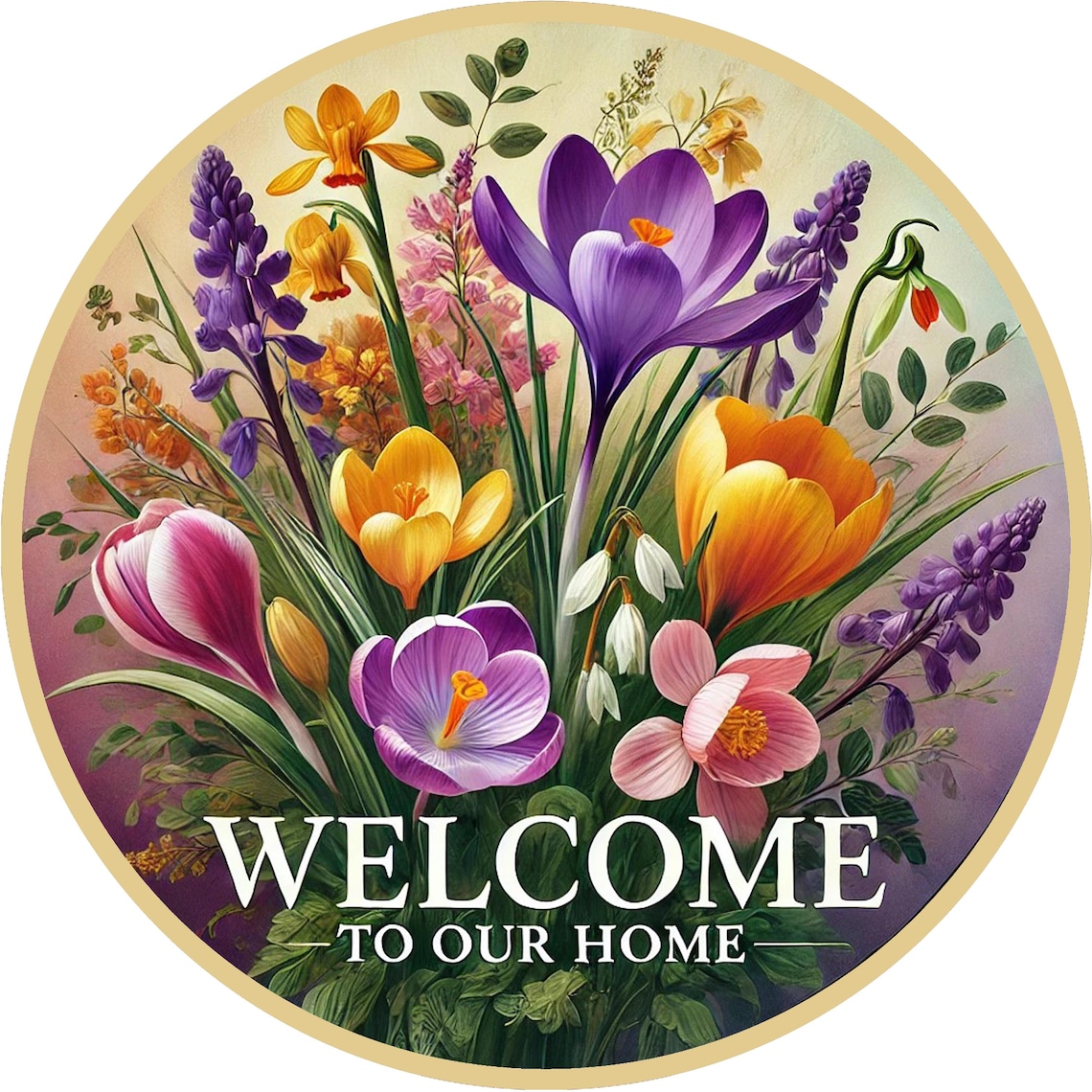 Watercolor Floral Welcome Sign | Round Door Decor (PNG, JPEG) - Etsy