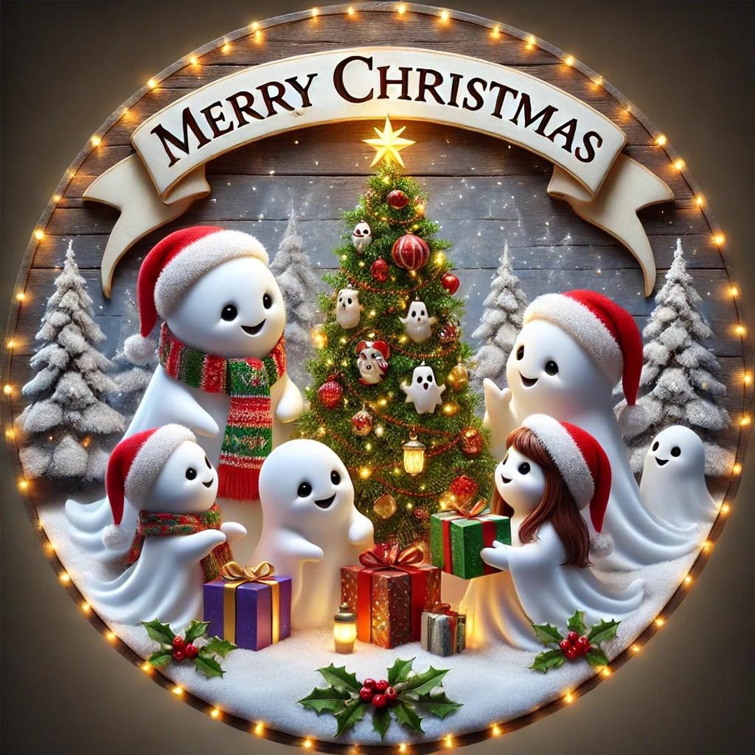 Merry Christmas | Whimsical Ghost Family Christmas Sign | Festive ...
