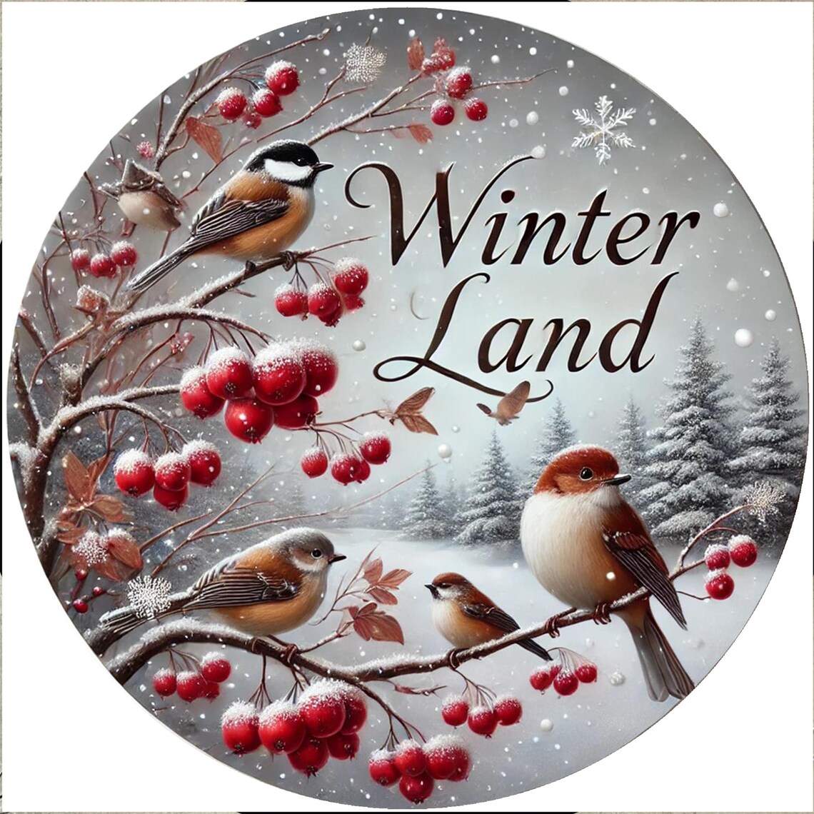 Winter Land" Bird Scene Wall Décor | Rustic Holiday Sign With Snowy Red ...