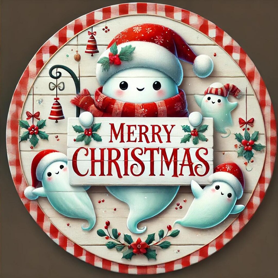 Merry Christmas | Whimsical Ghost Family Christmas Sign | Festive ...