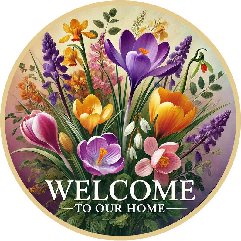 Watercolor Floral Welcome Sign | Round Door Decor (PNG, JPEG) - Etsy