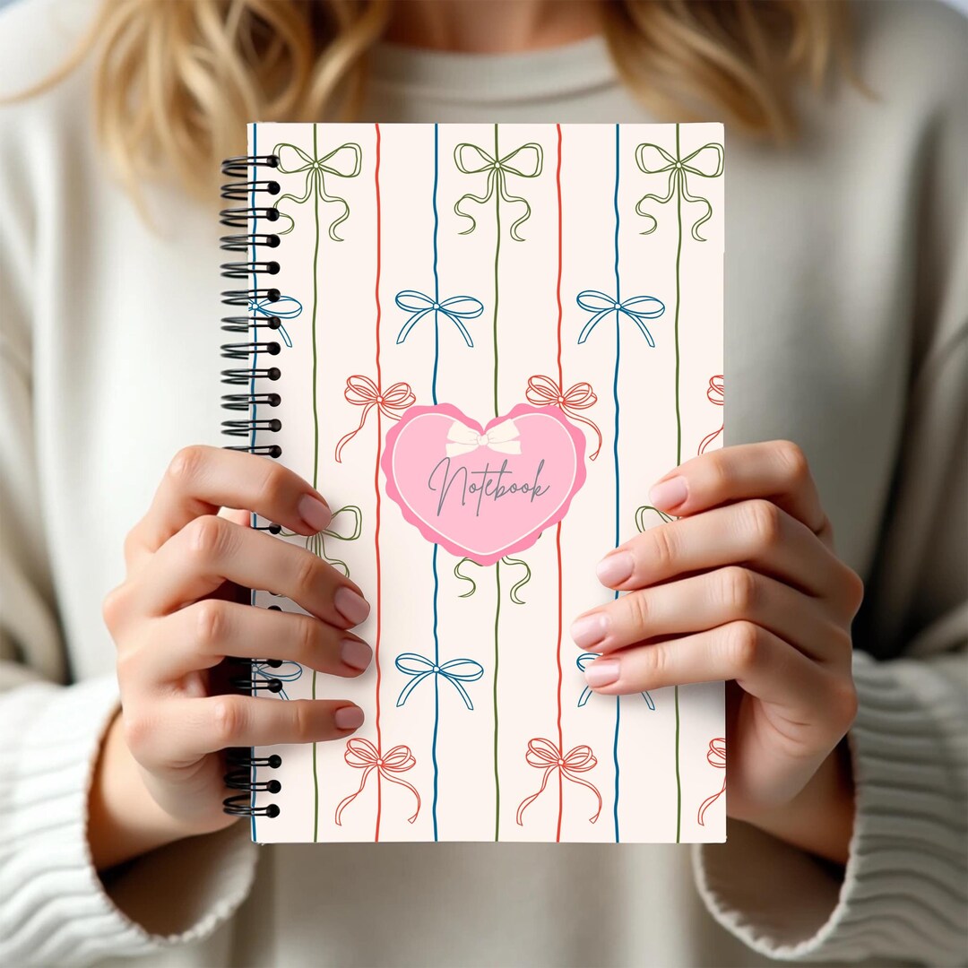 Heart Bows Design Spiral Notebook Pink Ruled Line Journal Cute ...