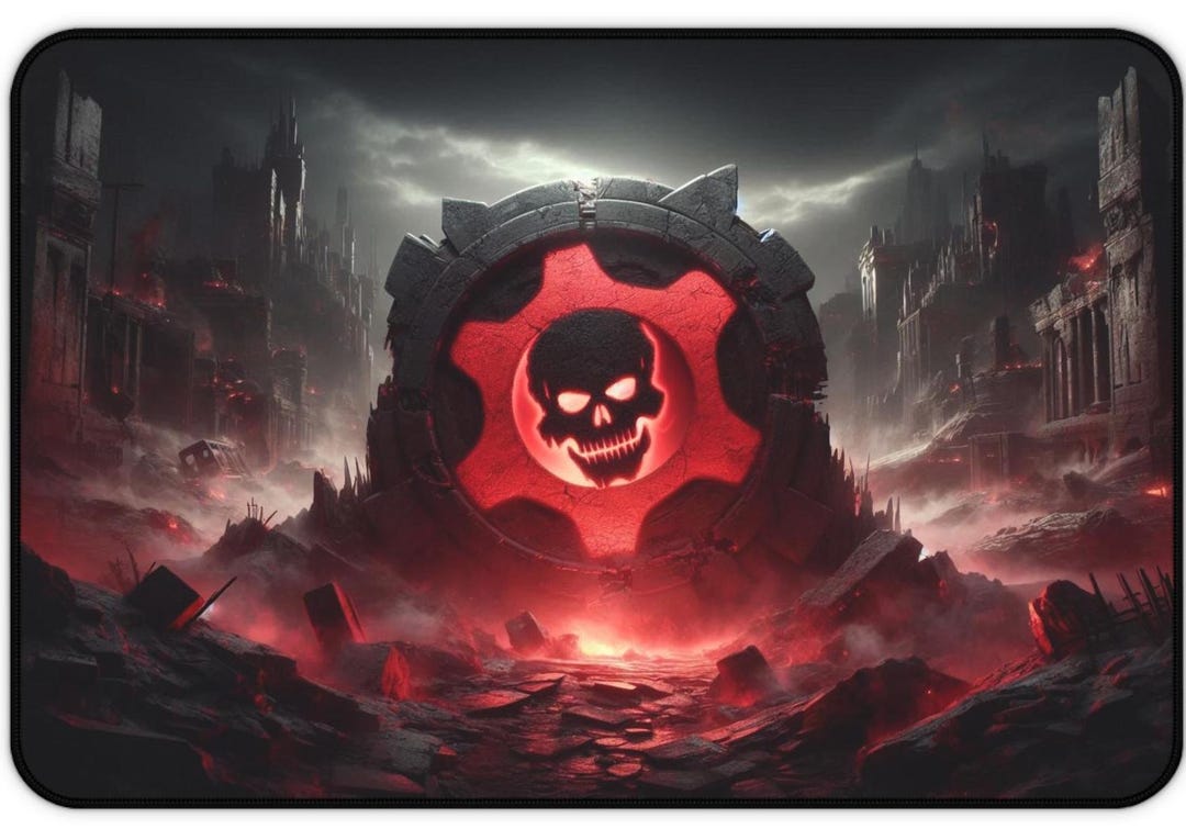 Crimson Omen Desk Mat - Gritty Gaming Landscape Inspired by Gears of ...