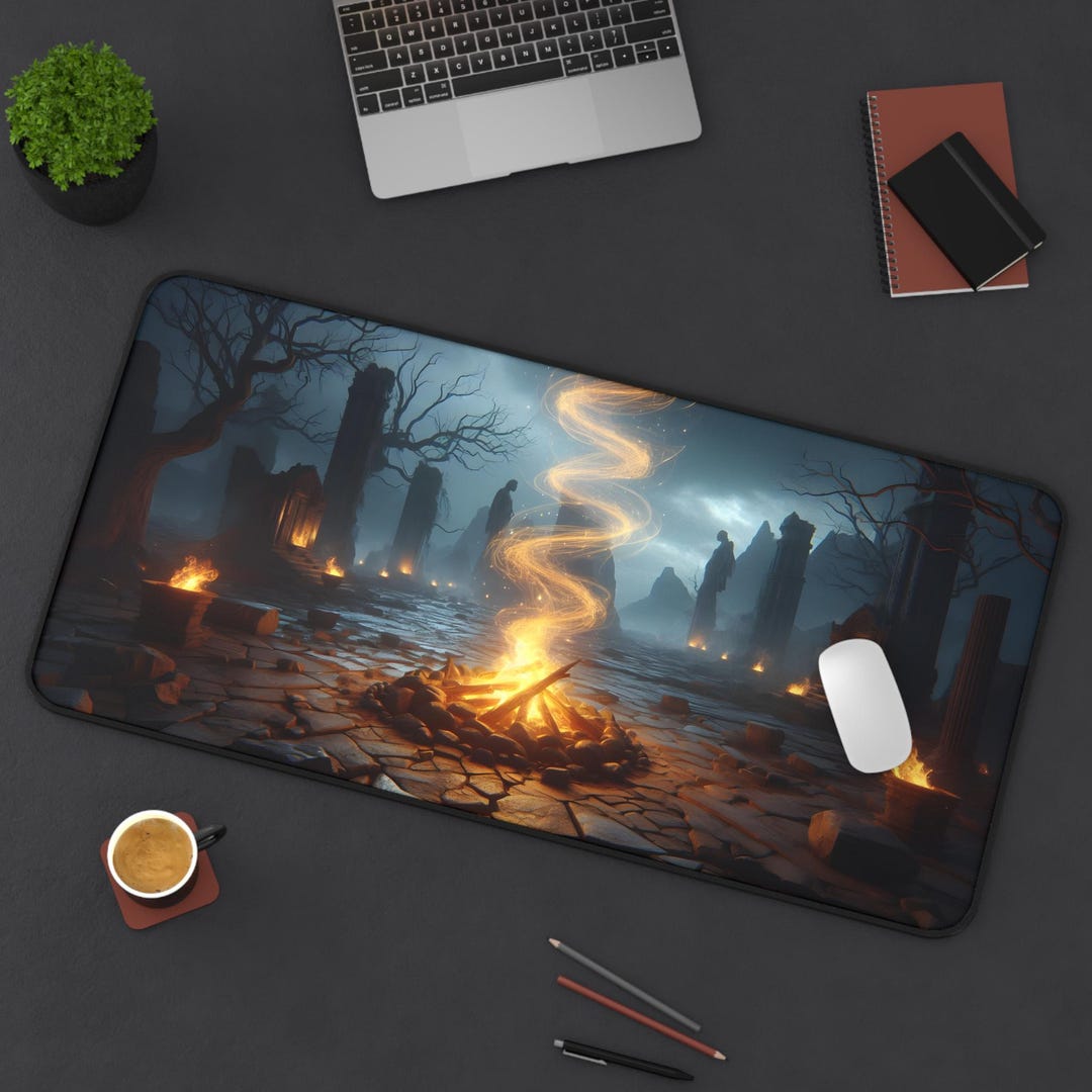 Mystical Campfire Desk Mat, Gaming Mouse Pad, Office Decor, Fantasy ...