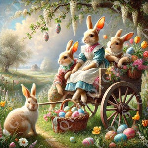 Easter Bunnies and Eggs: Whimsical Spring Art Print - 16 High ...