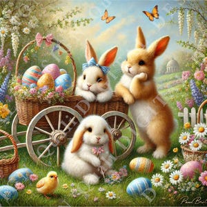Easter Bunnies and Eggs: Whimsical Spring Art Print - 16 High ...