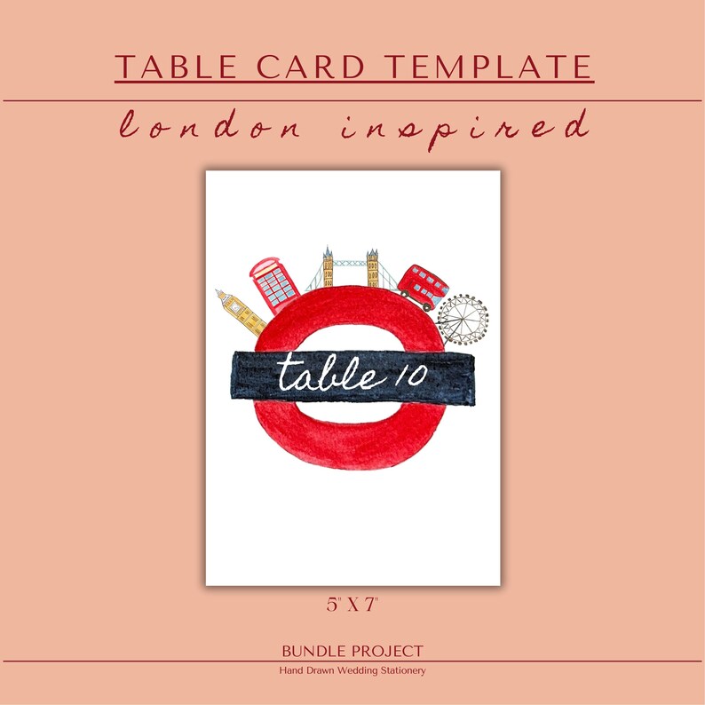 London Inspired Hand Drawn Complete Wedding Stationery | Editable Canva ...