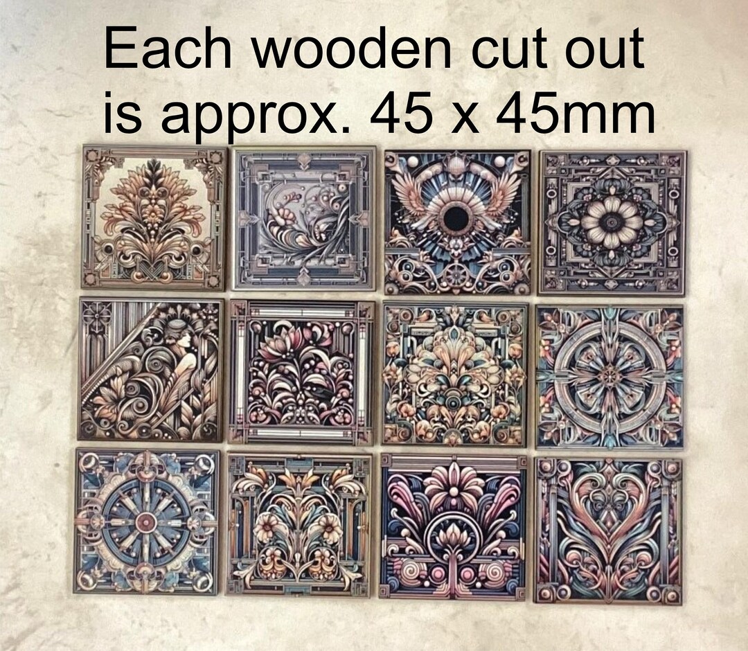 Art Deco Wooden Tiles. for Crafters and Creative People. Pack of 12 X ...