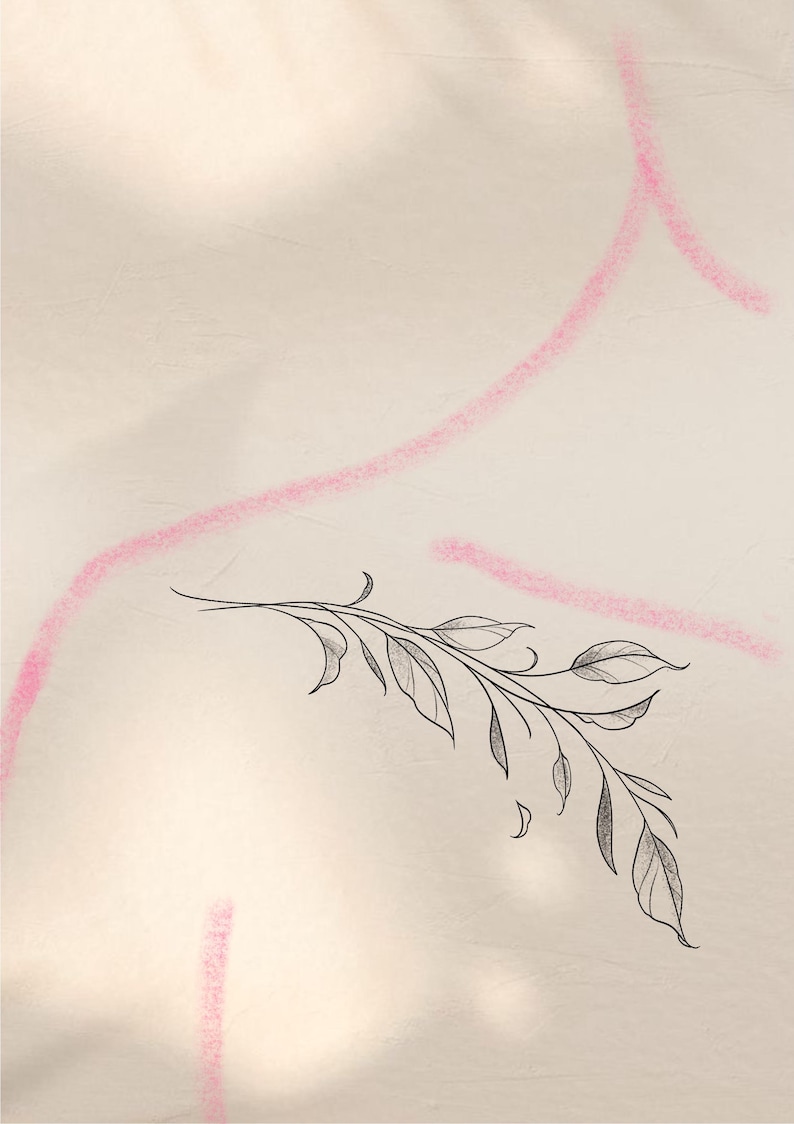 Leaves Fine Line Design, Collarbone Floral Stencil, Gentle Feminine Art ...