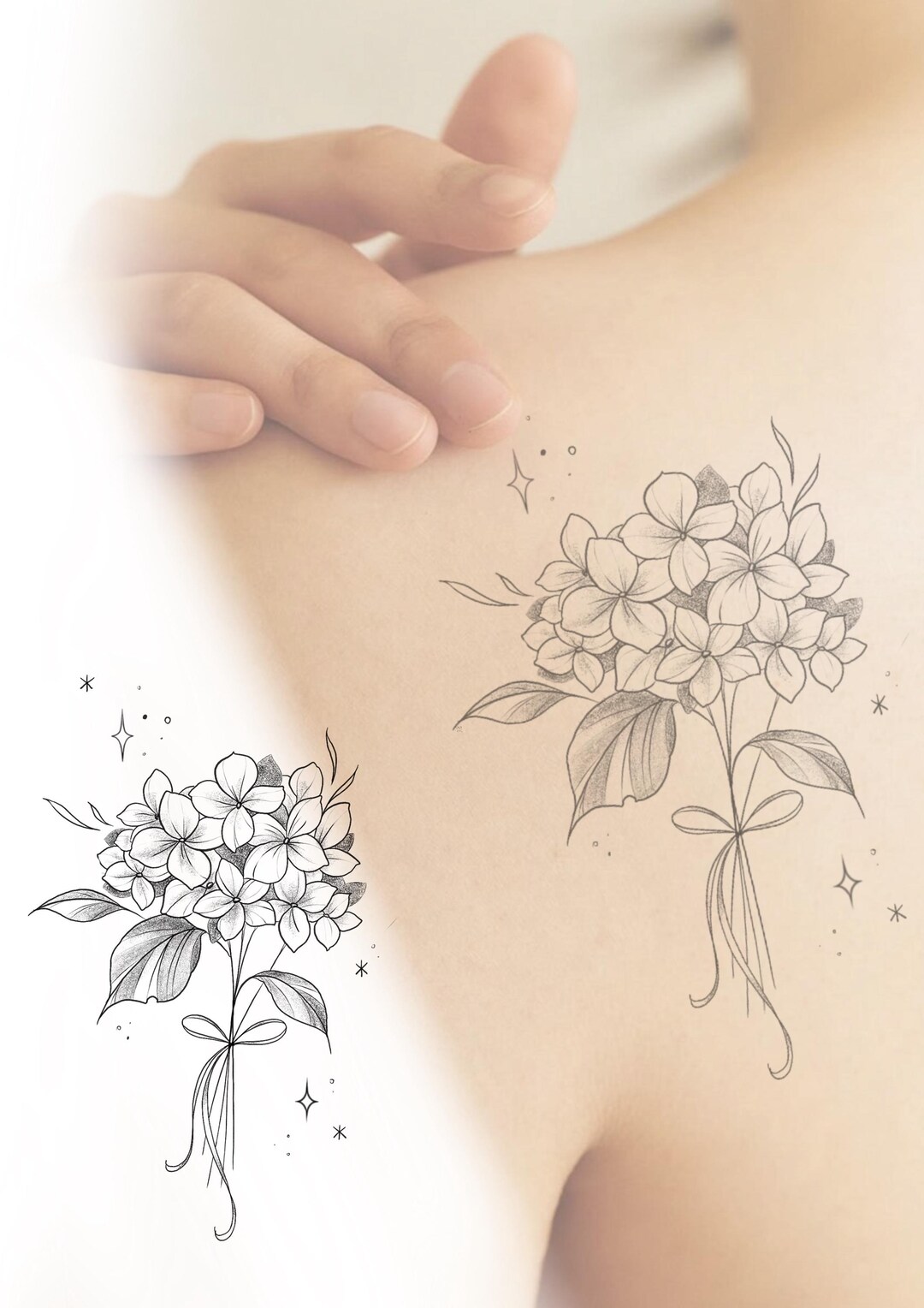 Hydrangea Tattoo Design, Magical Floral Artwork, Minimalist Flower ...