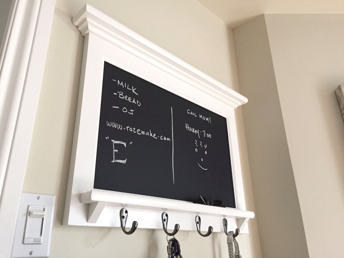 Horizontal Chalkboard Organizer Shelf, Wood Custom Framed Furniture Key ...
