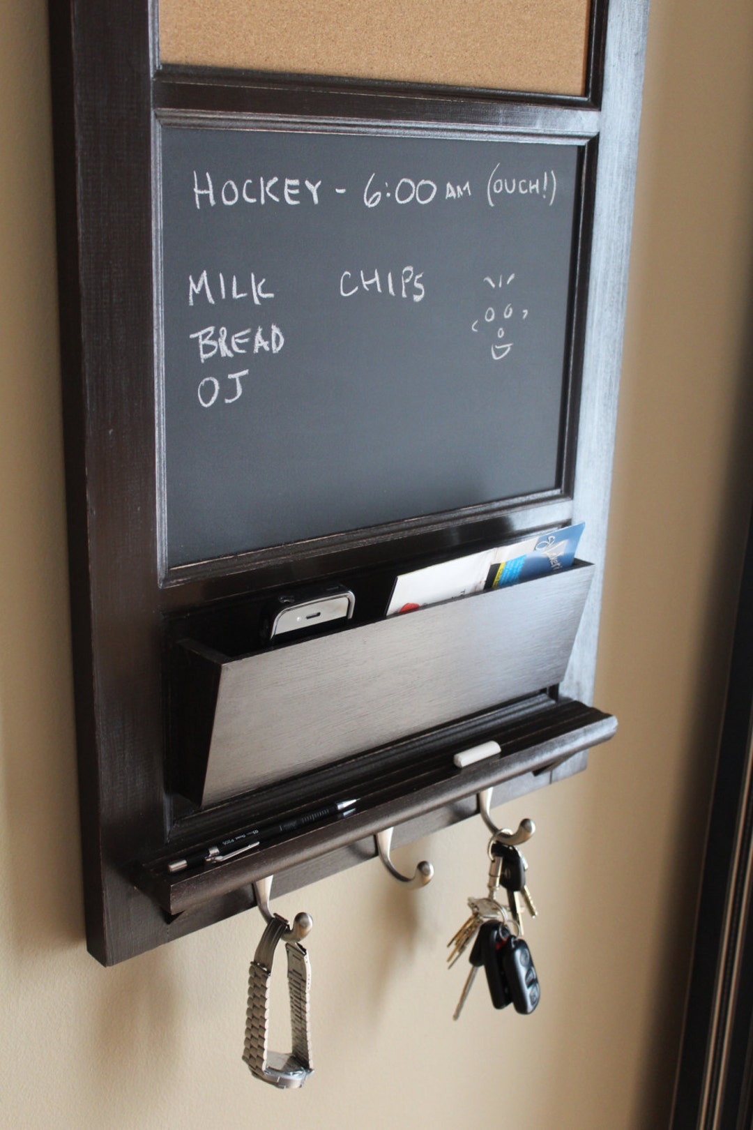 Tall Wall Chalk Board Cork Bulletin Board With Mail Organizer Storage ...