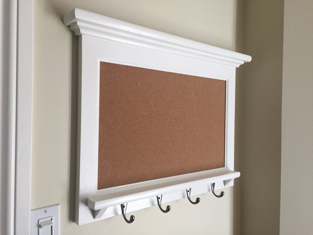 Cork Board Bulletin Board Organizer Shelf, Wood Framed Furniture Key ...
