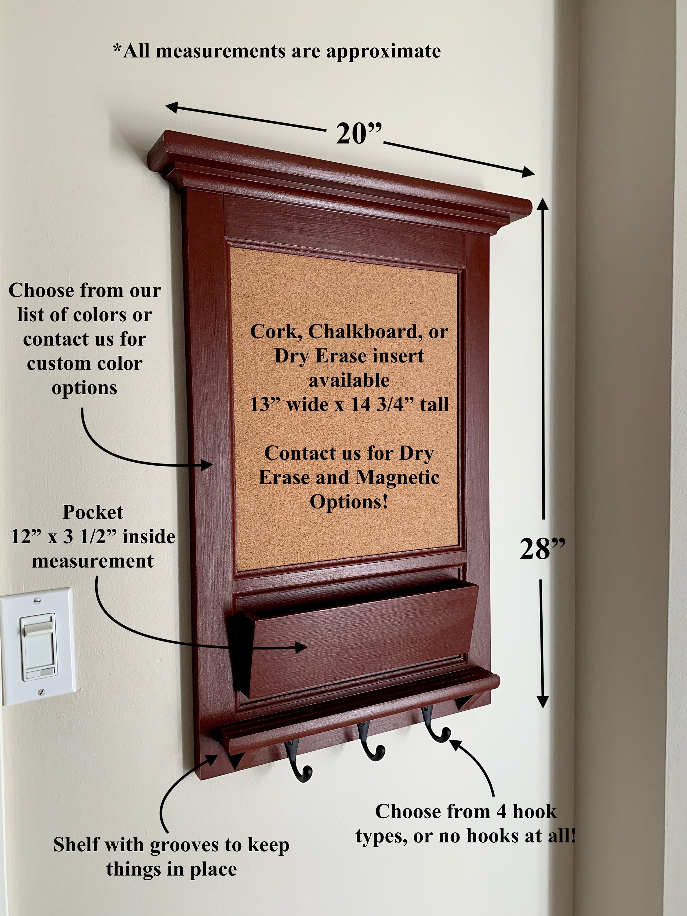 Wall Bulletin Board or Wall Chalkboard Mail Organizer Furniture Wood ...