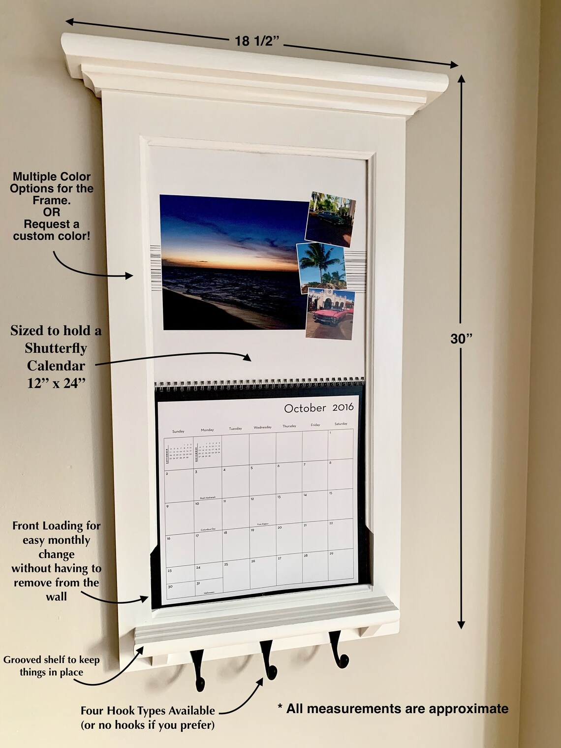 Shutterfly Calendar Frame Family Organizer Storage Shelf With Keyhooks ...