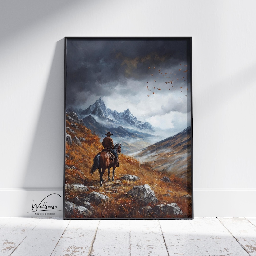 Western Nature Digital Art – Lone Cowboy and Mountain Gorge Scene for ...