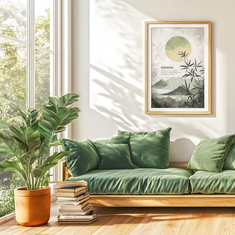 Japanese Lime Cream Digital Wall Art, Gaman Inspired Modern Japanese ...