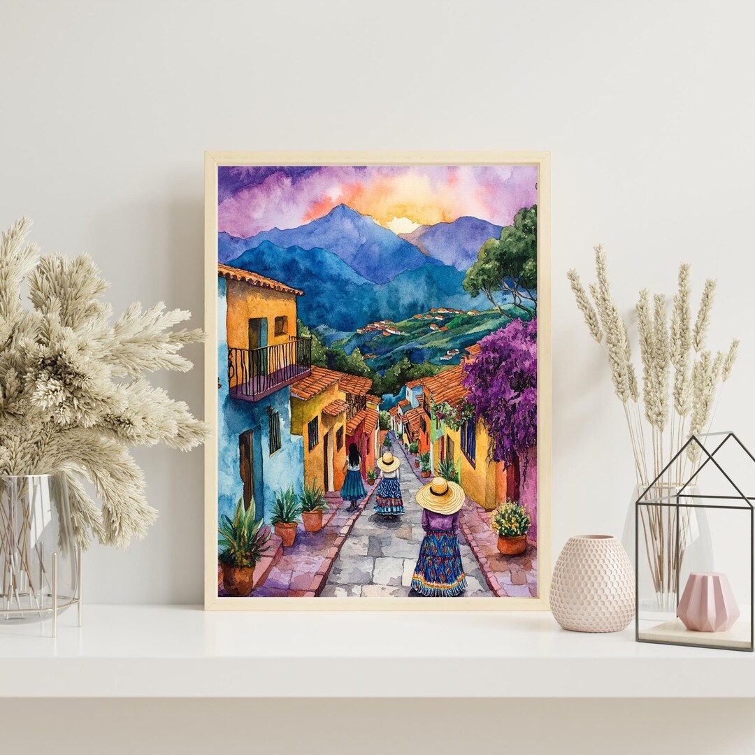 Colorful Mexican Houses Printable Art, Hispanic Village Wall Art ...