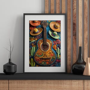 Mexican Guitar Digital Wall Art, Vibrant Music-inspired Artwork With ...