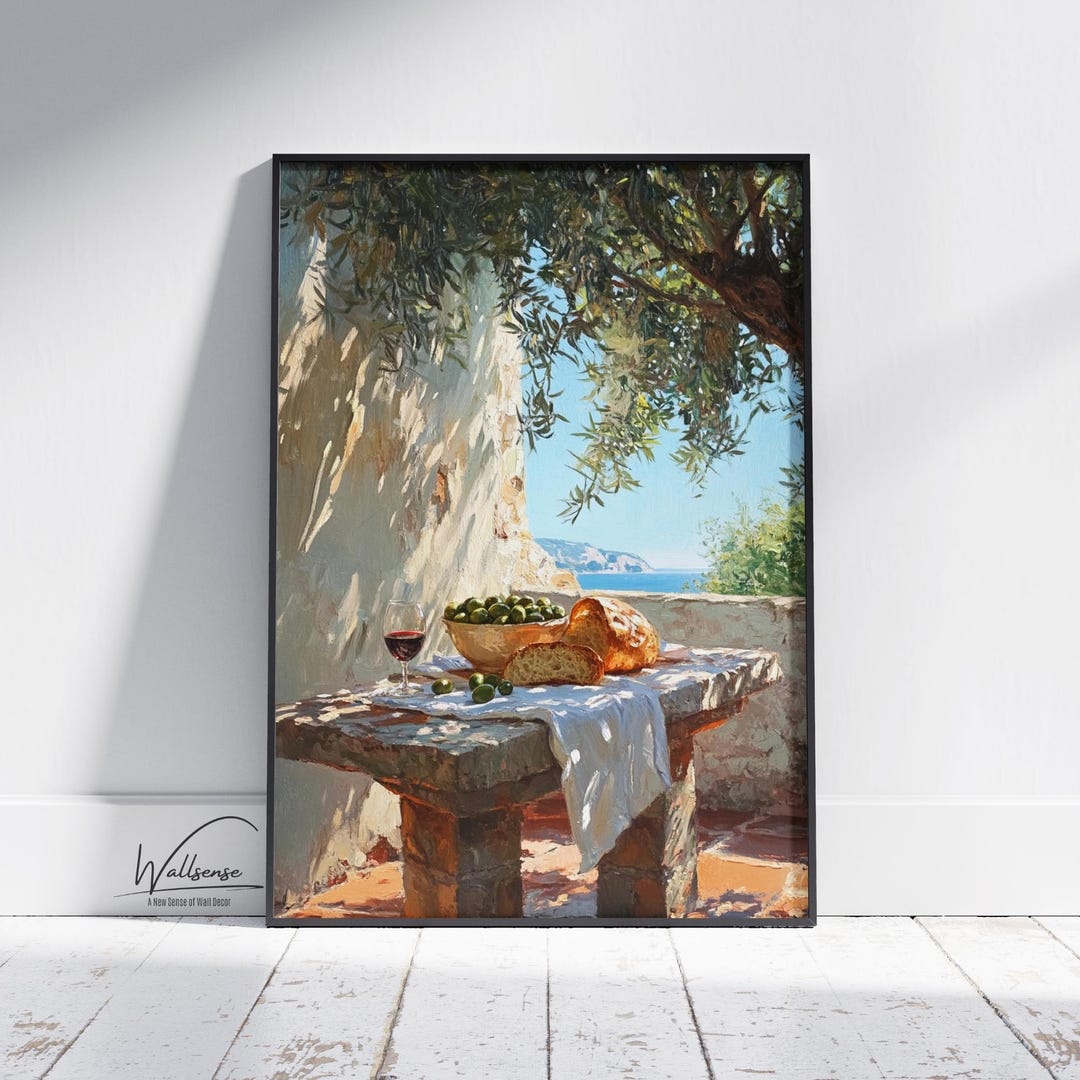 Mediterranean Rustic Patio Still Life Digital Wall Art – Olive Bread ...
