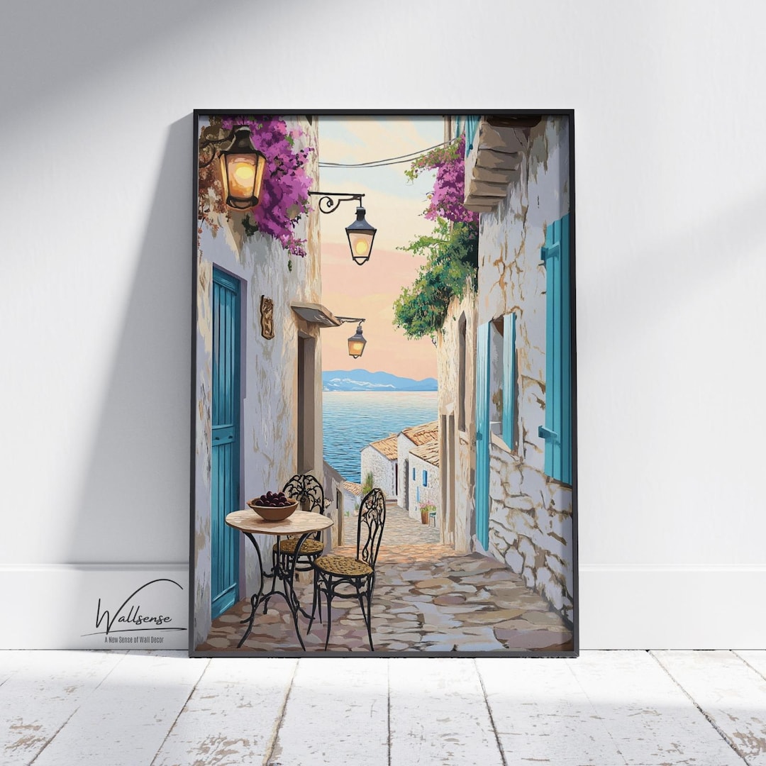 Greek Seaside Street Digital Print - Coastal Summer Wall Art With ...